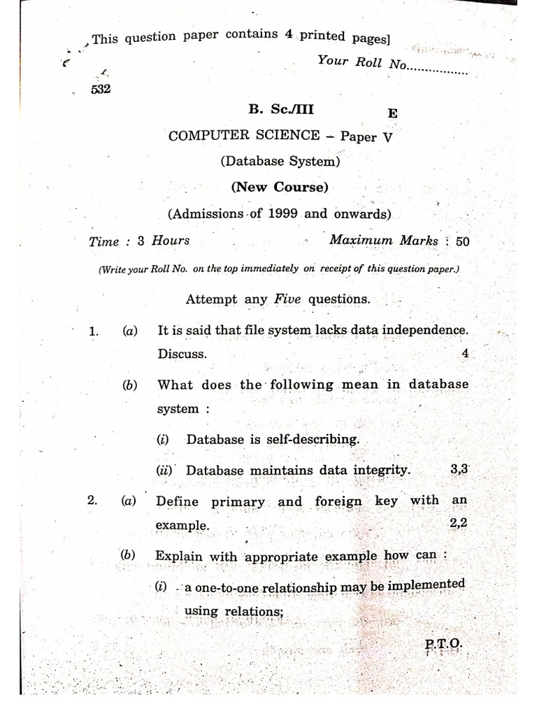 DBMS Question Papers Hons | PDF