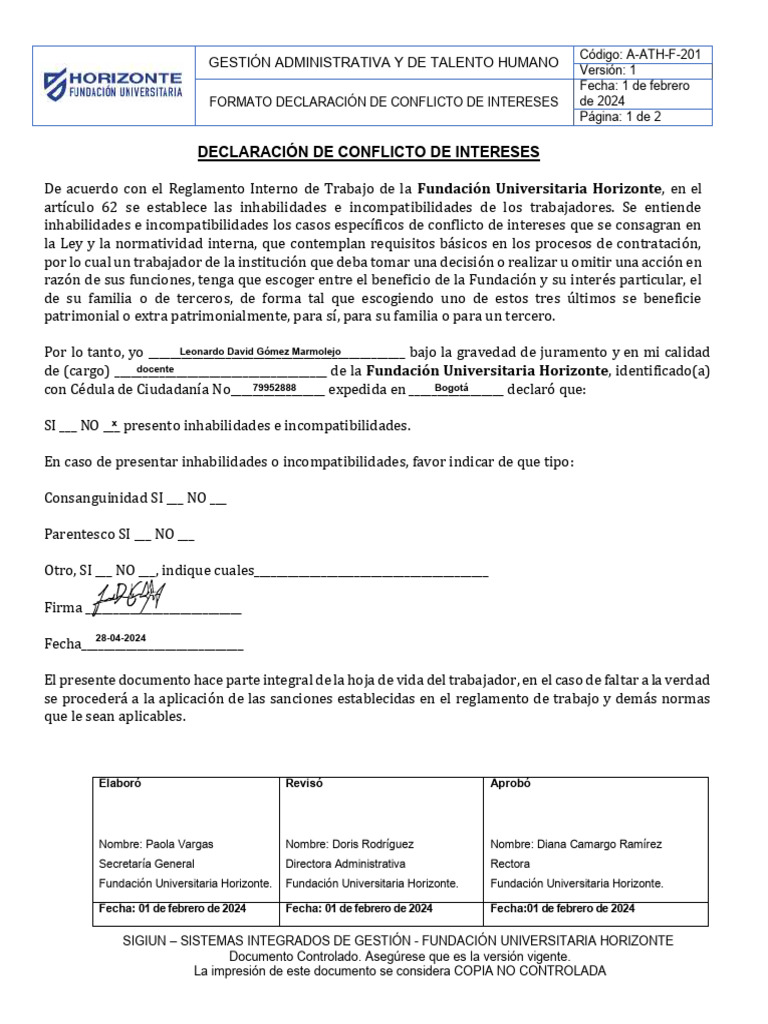 Declaración de Conflicto de Intereses | PDF | Gobierno | Justicia