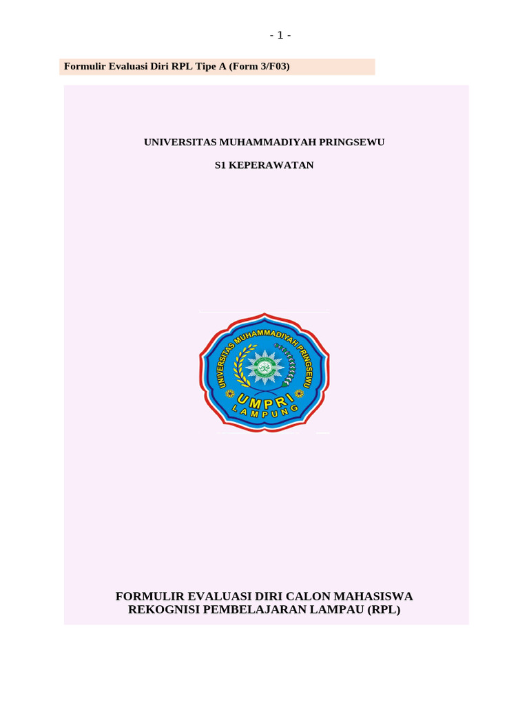 3. Formulir Evaluasi Diri RPL Tipe a (Form 3 F03)(1) | PDF