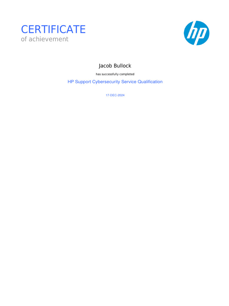 Jacob Bullock Cybersecurity Certificate | PDF