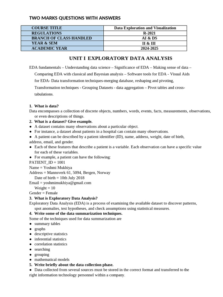 DE&V TWO MARKS QUESTIONS WITH ANSWERS | PDF | Statistics | Quartile
