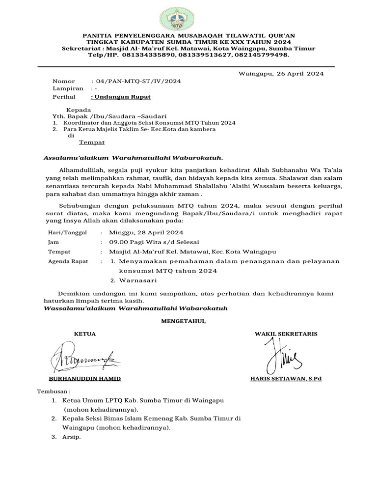 Undangan MTQ 2024 | PDF