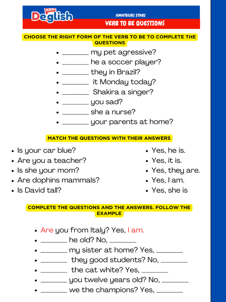 Verb to Be Sentences Questions | PDF