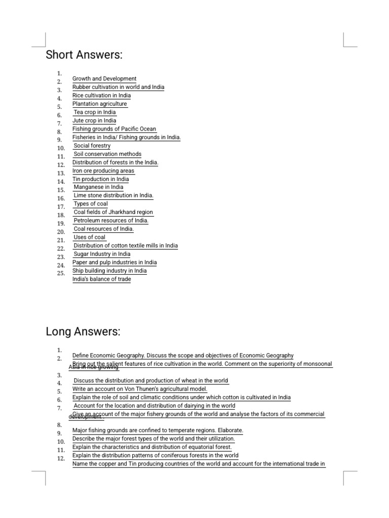 GEO IV SEM IMP QUE | PDF | Agriculture