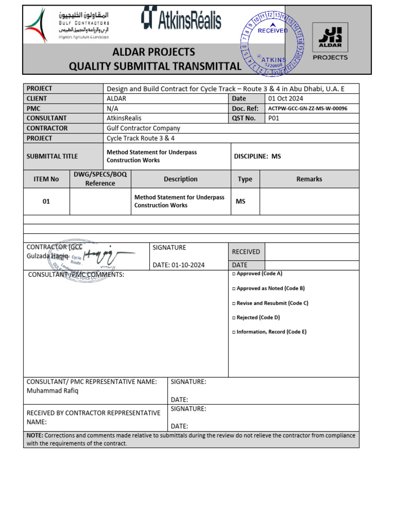 Underpass Construction Method Statement | PDF | Regulatory Compliance ...
