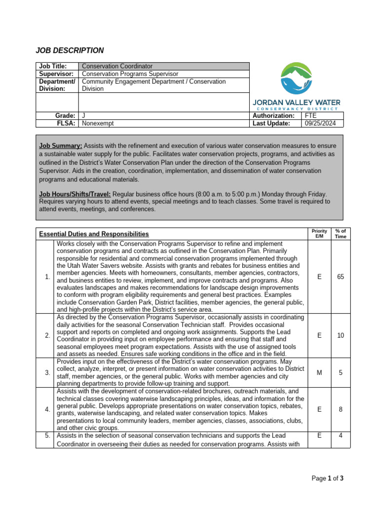 Water Conservation Coordinator Role | PDF | Communication | Knowledge