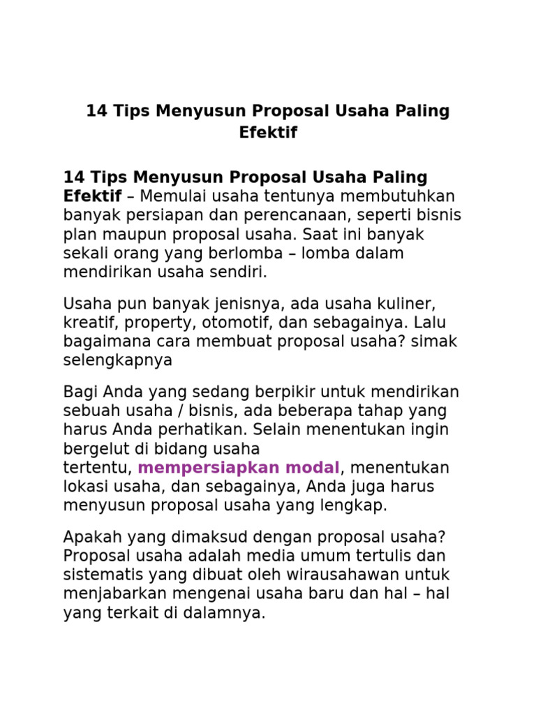 14 Tips Menyusun Proposal Usaha Paling Efektif | PDF