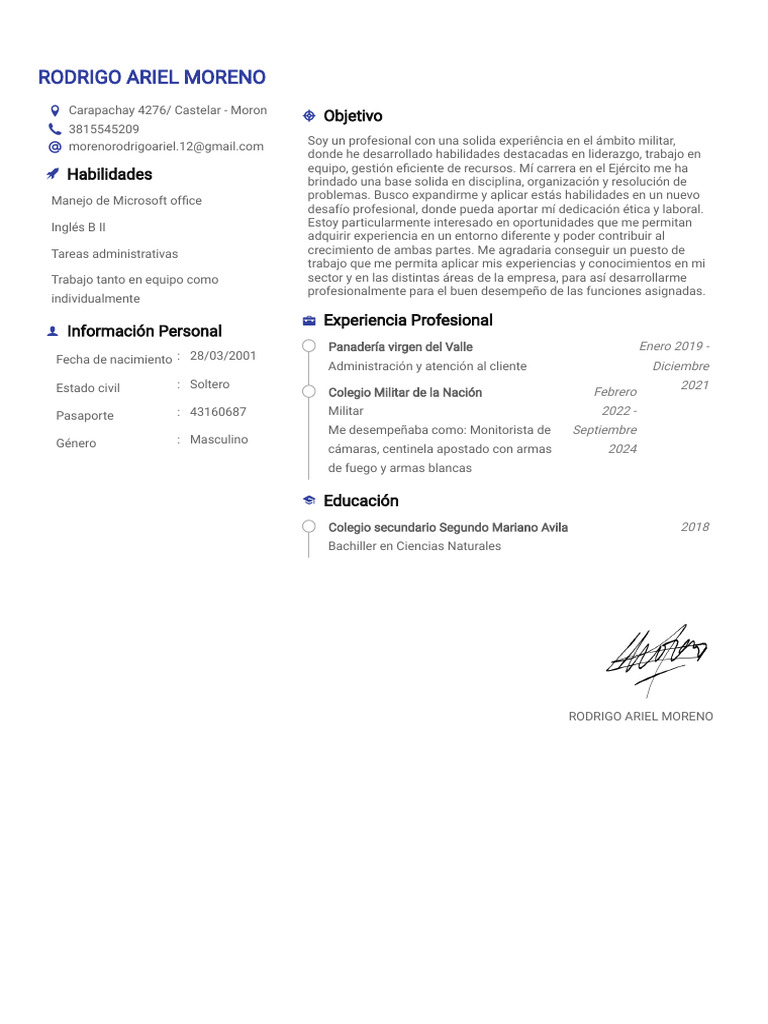 CV de Rodrigo Ariel Moreno: Experiencia y Habilidades | PDF