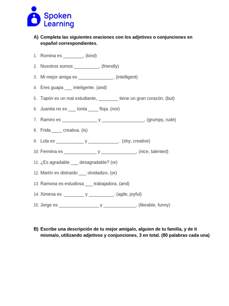 Homework - Adjectives and Conjunctions | PDF