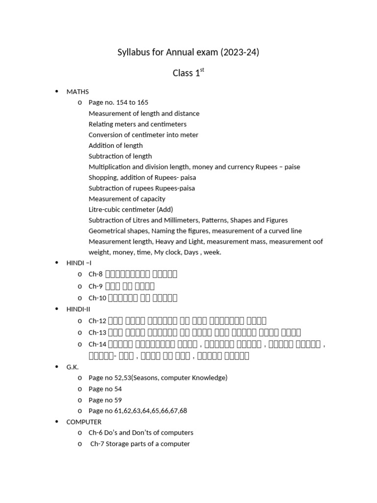 Final Syllabus Class 1 | PDF