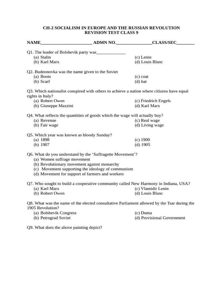 Socialism and Russian Revolution Quiz | PDF | Russian Revolution ...