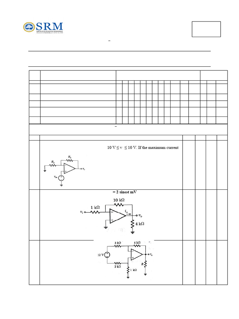 18ECC202J-LIC - Set A - QP and Answer Key - CT-1 | PDF | Amplifier | Operational Amplifier