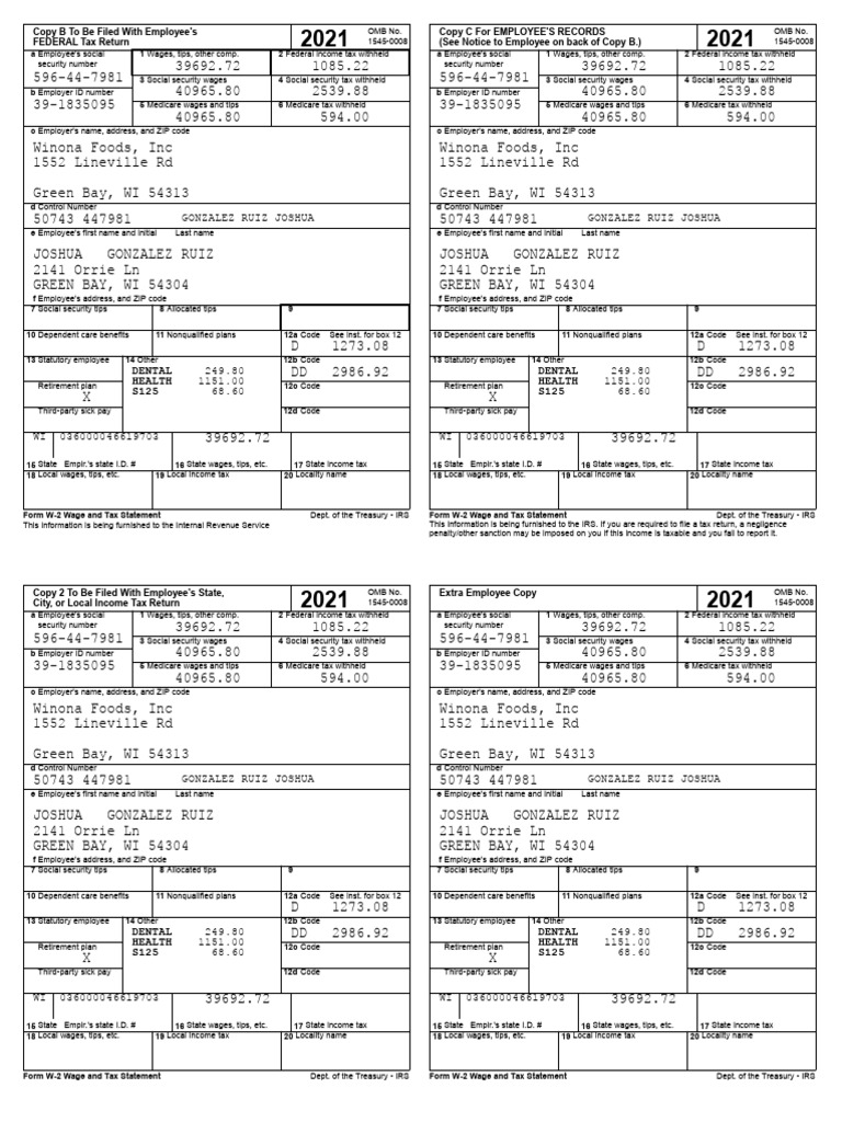 2021 Form W-2 | PDF | Irs Tax Forms | Social Security (United States)