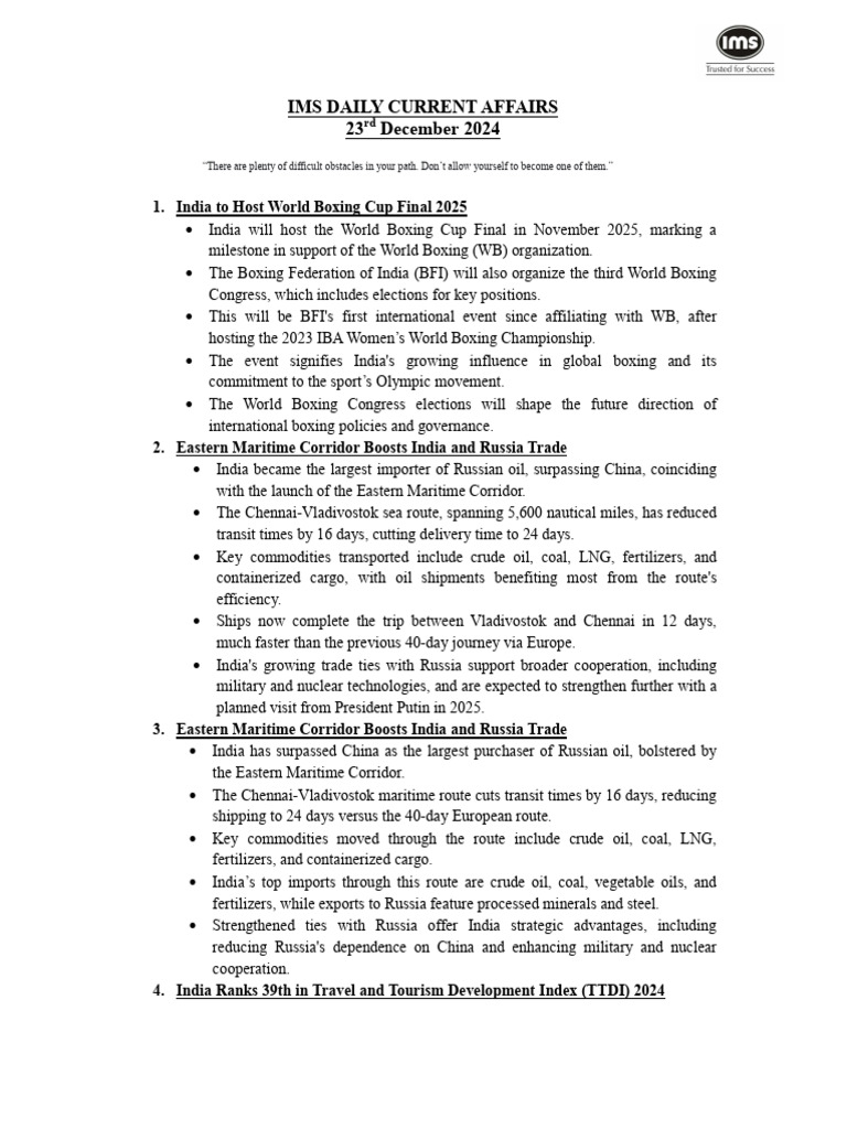 S Daily Current Afffairs 23rd December 2024 | PDF | Russia | World Politics