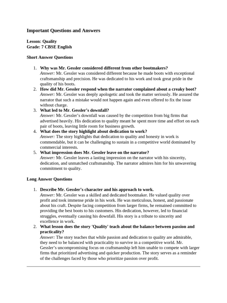 Quality Lesson Q&A for Class 7 | PDF