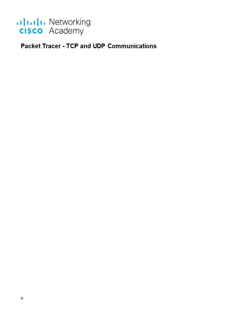Packet Tracer - TCP and UDP Communications: Objectives | PDF | Transmission Control Protocol ...