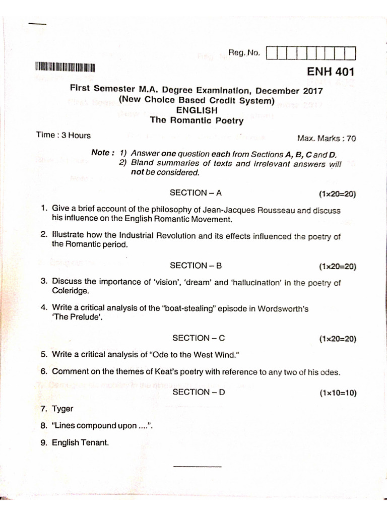 Romantic Poetry Old Question Papers | PDF