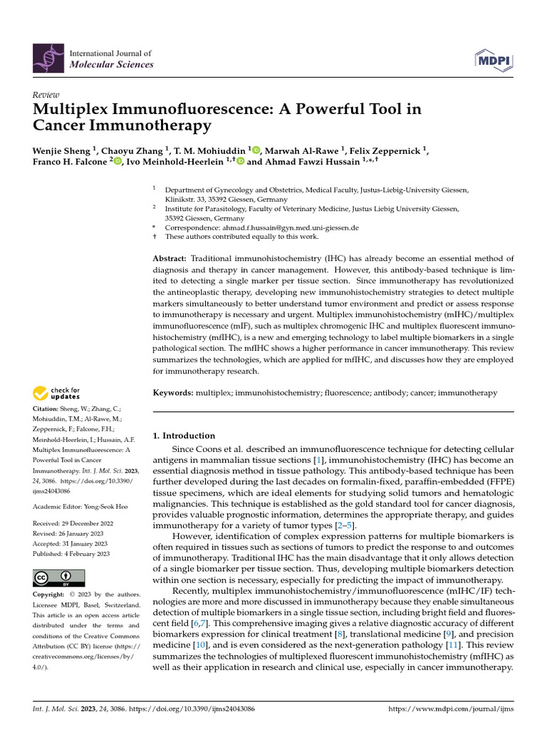 Multiplex Immunofluorescence: A Powerful Tool in Cancer Immunotherapy PDF | PDF ...