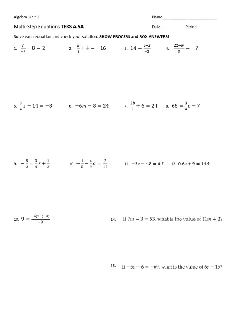 August_13th_MultiStep_Equation_ASSIGNMENT | PDF