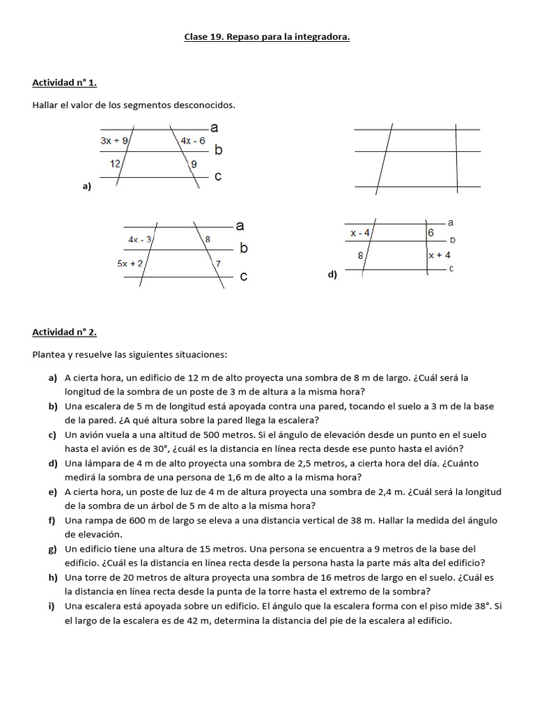Clase 19. Repaso para La Integradora | PDF | Escalera | Longitud