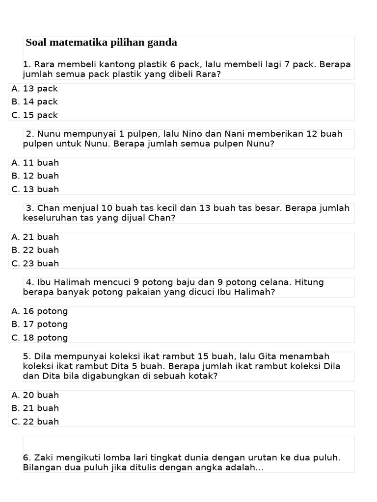 Soal Pilihan Ganda Mat TKB | PDF
