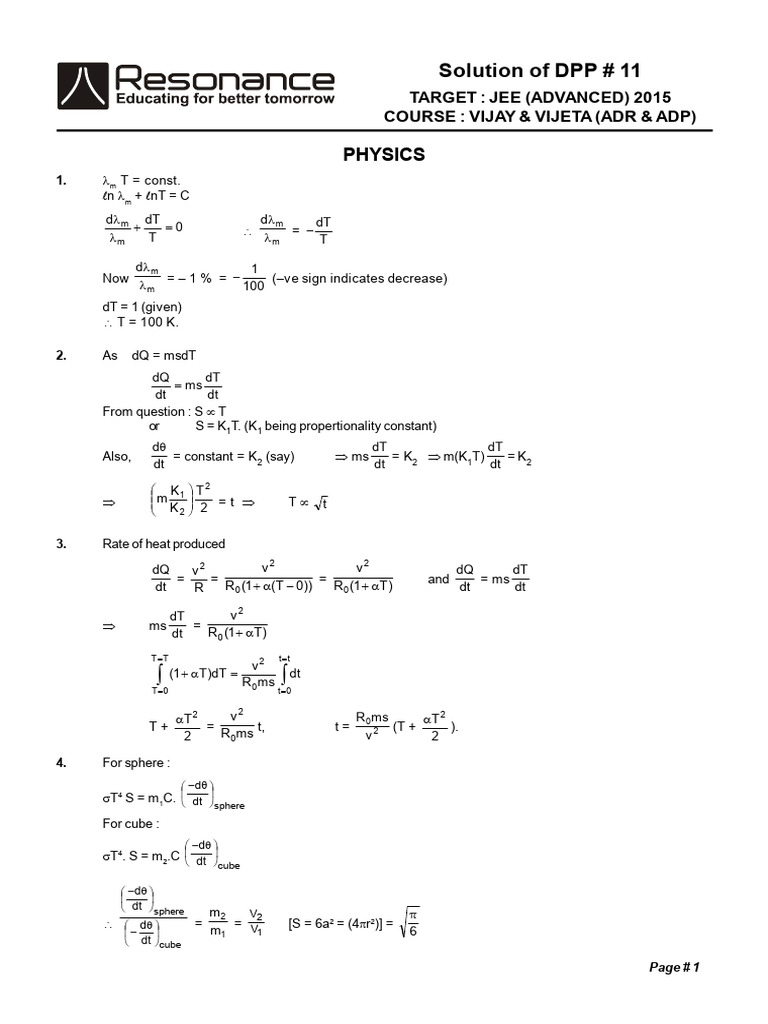 Physics DPP Solution (11) | PDF | Mechanics | Thermodynamics