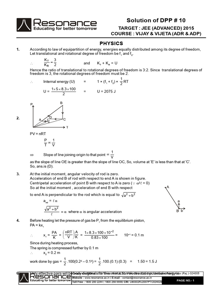 Physics DPP Solution (10) | PDF | Gases | Acceleration