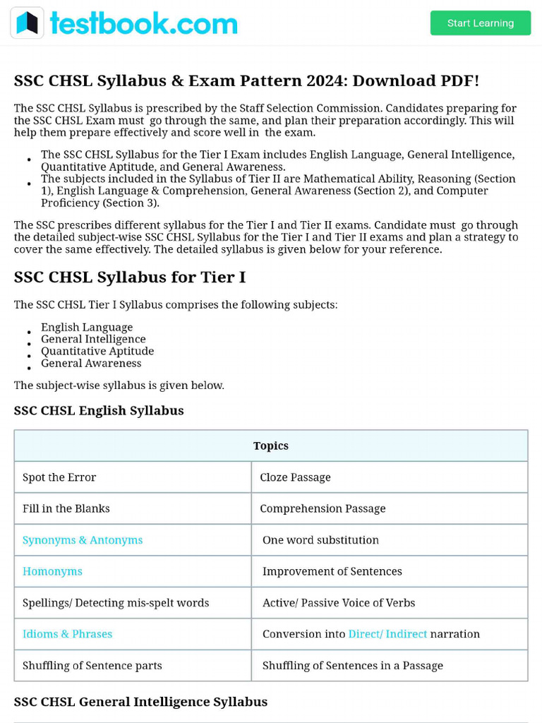 SSC CHSL Syllabus & Exam Pattern 2024 - Download PDF! | PDF