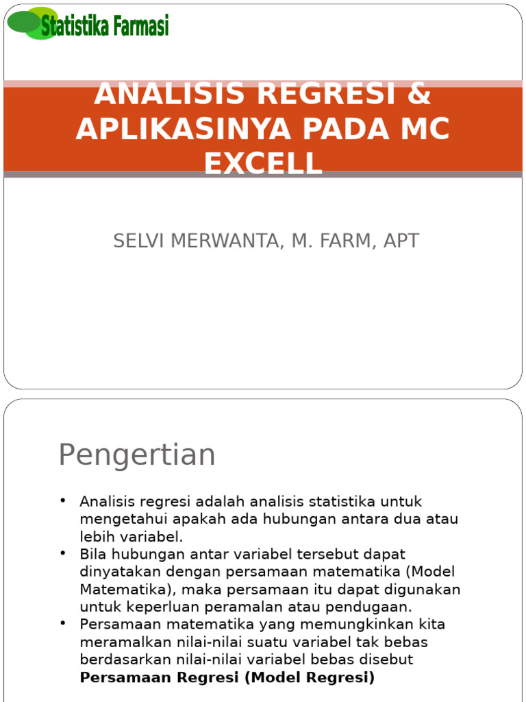 Pertemuan 7 Analisis Regresi & Aplikasinya Pada MC Excell | PDF