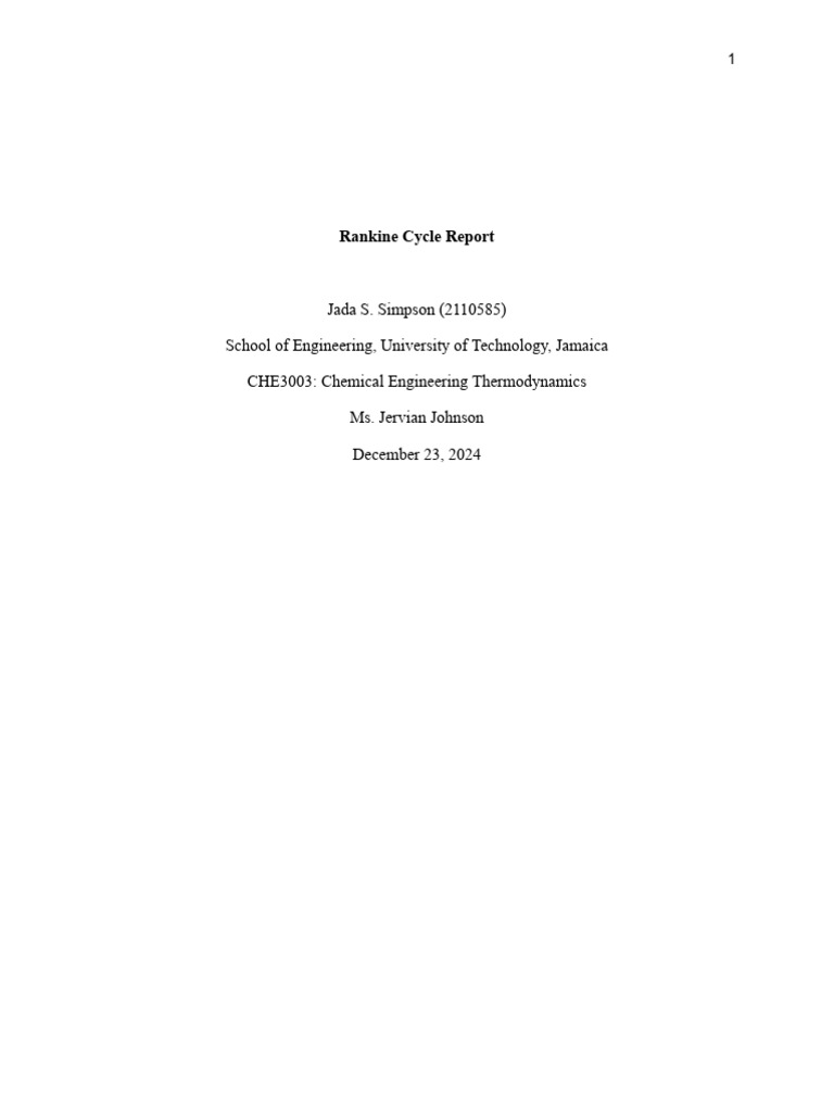 Rankine Cycle Report - Jada Simpson | PDF | Steam | Scientific Phenomena