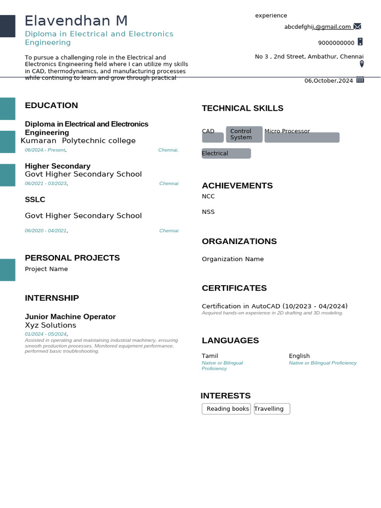 TNSDC - Polytechnic - Resume Format | PDF | Engineering