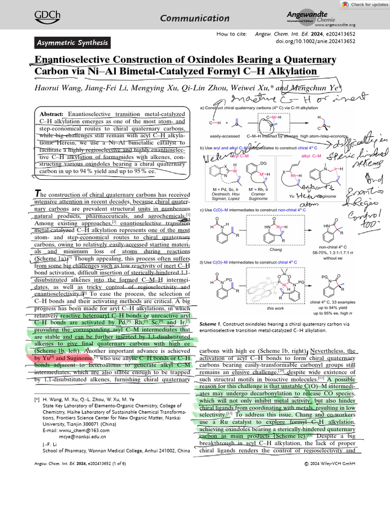 Angew_Chem_Int_Ed_2024_Yang_Coplanar_Atropochiral_5H‐Cyclopenta 2 | PDF | Amine | Chemical Reactions
