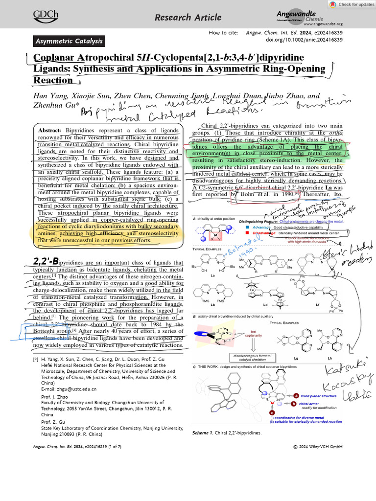 Angew_Chem_Int_Ed_2024_Yang_Coplanar_Atropochiral_5H‐Cyclopenta | PDF | Chemical Reactions ...