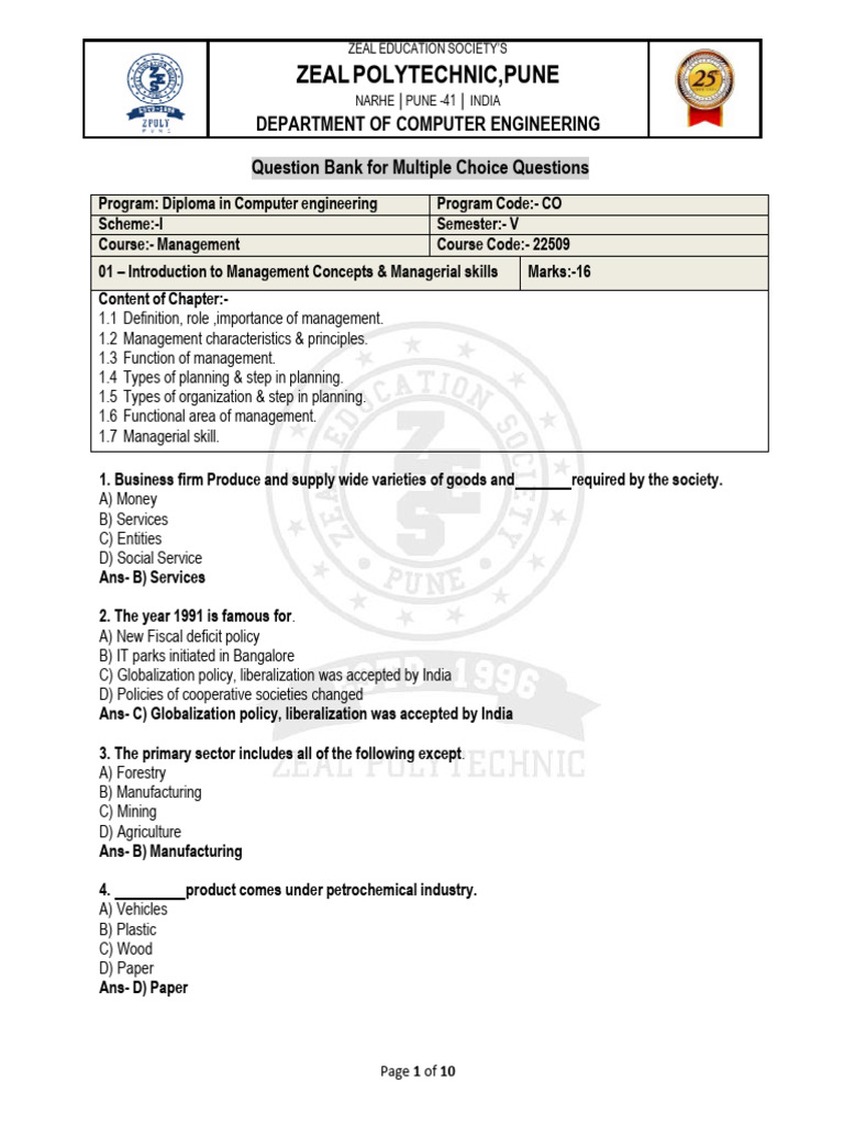 Management 22509 MCQ Bank | PDF | Chemical Industry | Taxes