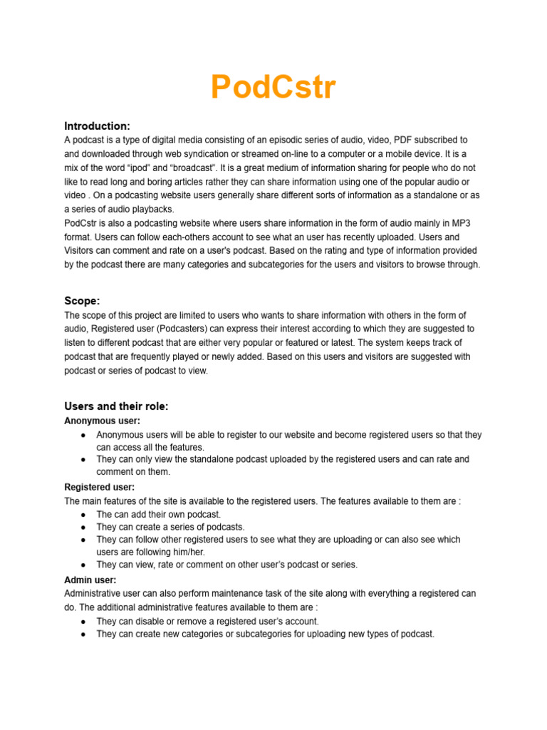 Project Proposal Sample - PodCstr - Therap Javafest | PDF | Podcast ...