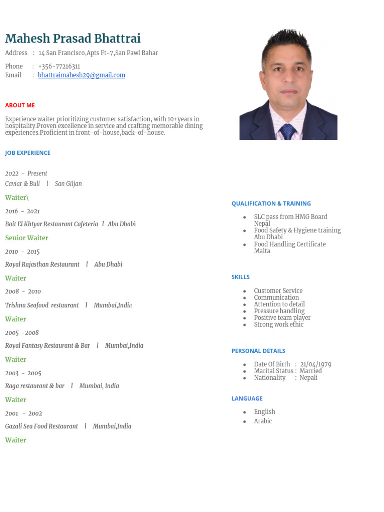 mahesh cv (1) | PDF | Cooking | Food Retailing