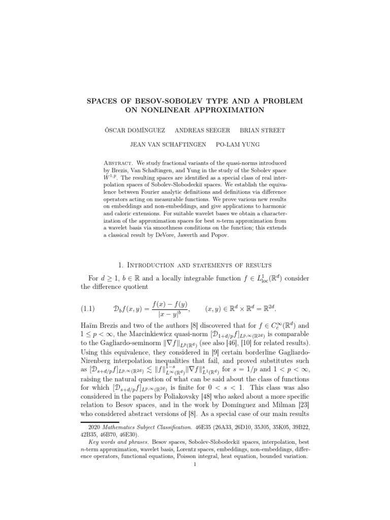 Spaces Of Besov Sobolev Type And A Probl Pdf Distribution Mathematics Algebra