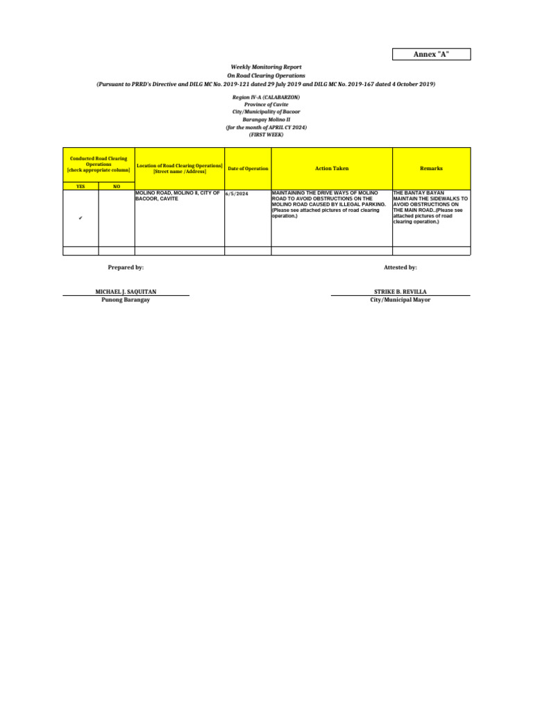ROAD-CLEARING-ANNEX-A (1) | PDF