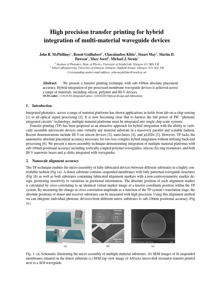 High Precision Transfer Printing For Hyb | PDF | Photonics ...