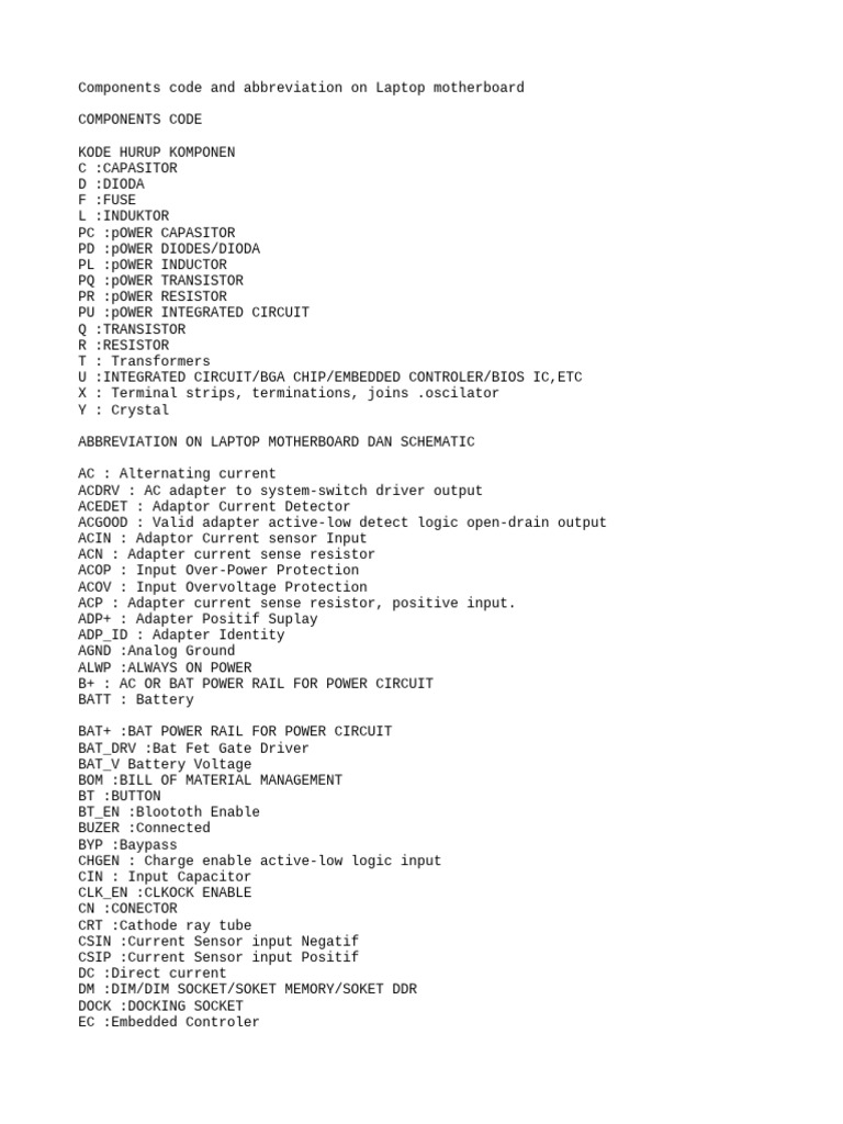 Laptop Motherboard Codes & Abbreviations | PDF | Electrical Network ...