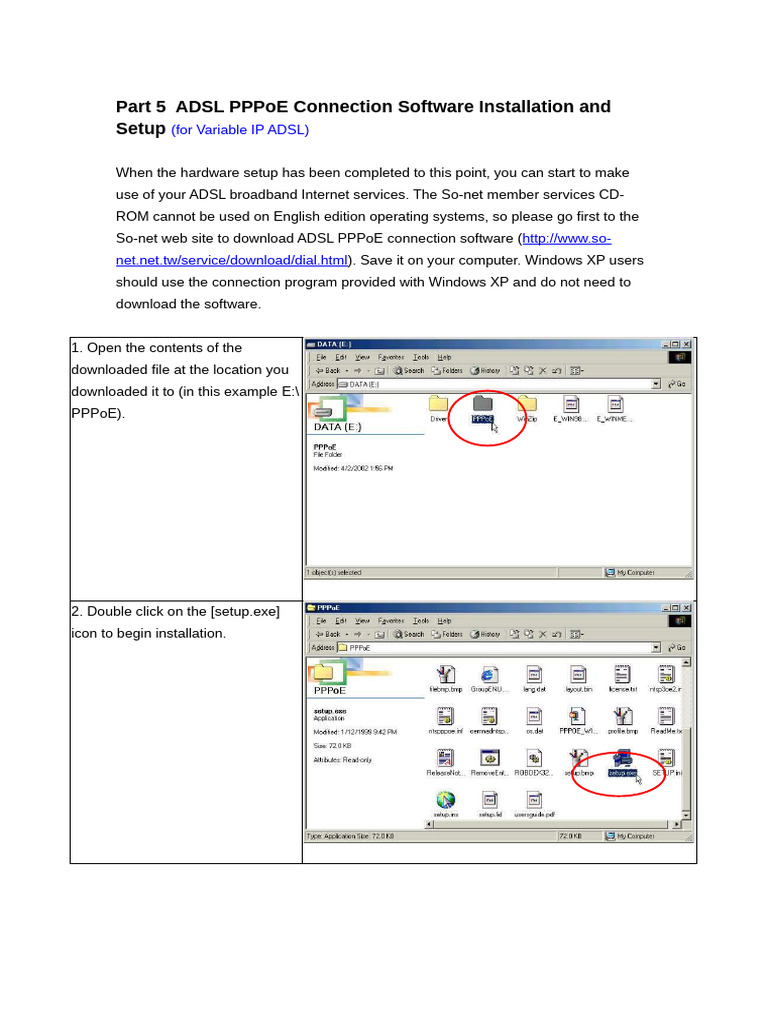ADSL PPPoE Setup Guide for Windows | PDF | Installation (Computer ...