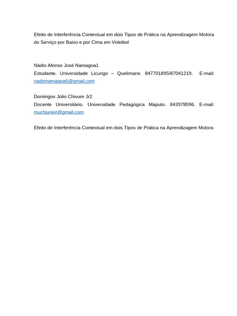 Artigo para Revista de Ed. Fisica | PDF | Aprendizado | Voleibol