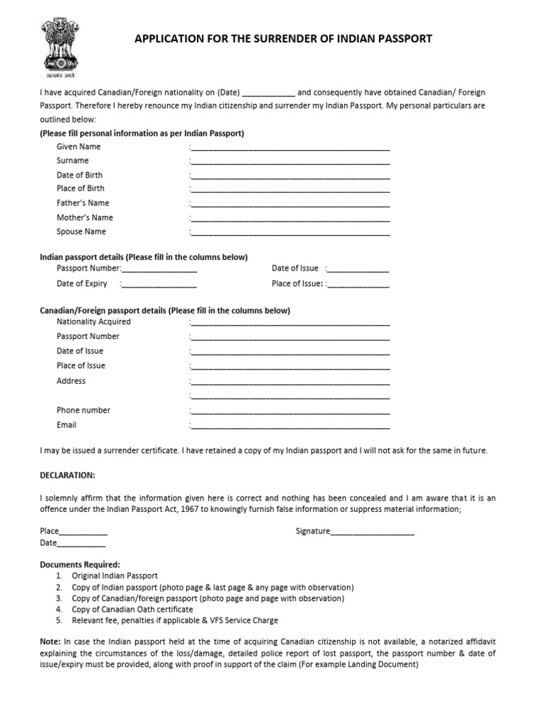 Surrender Certificate Application Before31st May | PDF | Passport ...