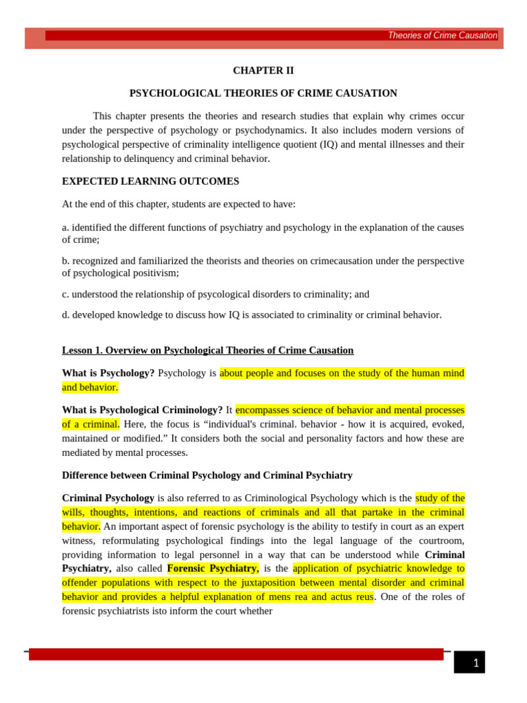 Theories of Crime Causation Chapter 2 Lesson 1 | PDF | Psychodynamics | Crime & Violence