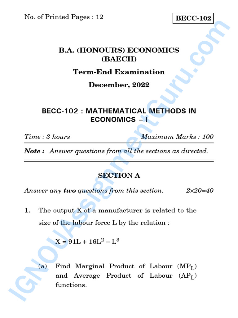 Becc 102 dec 2022 | PDF | Labour Economics | Demand
