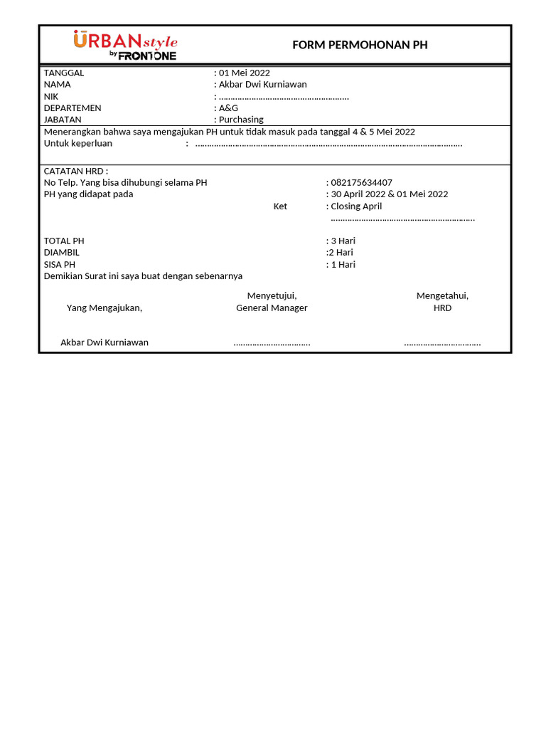 Form Permohonan Cuti | PDF