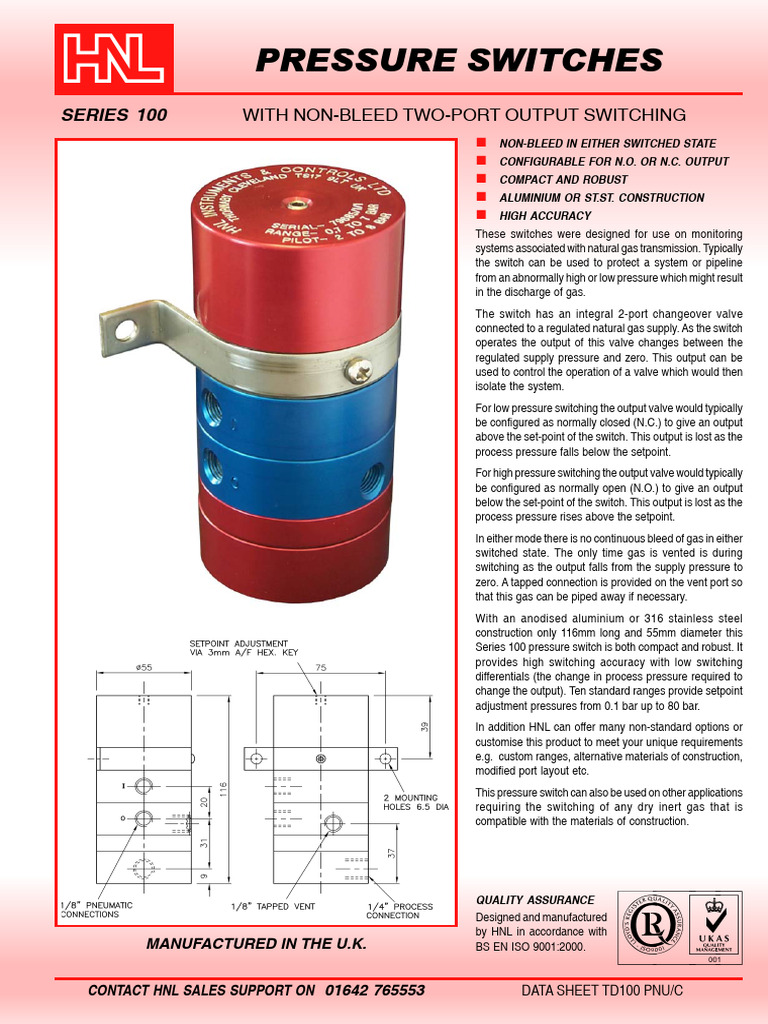HNL Series 100 Pressure Switch Overview | PDF | Valve | Switch