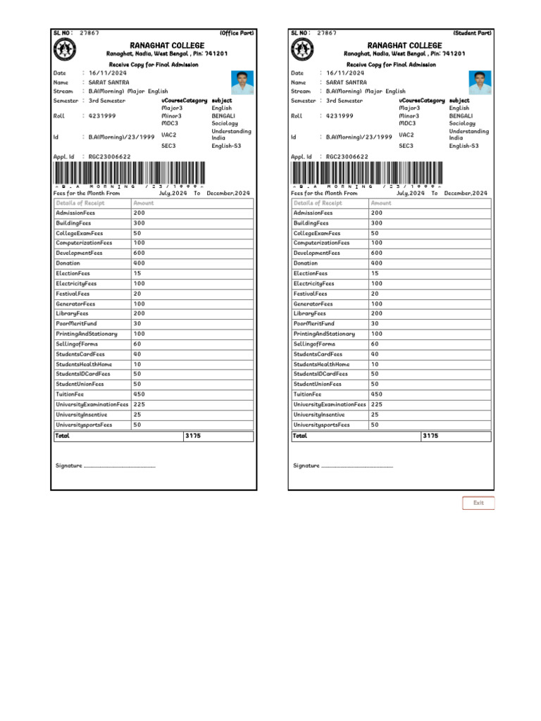 3rd Semester Sarat Admission | PDF