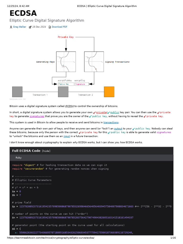 Learnmeabitcoin Technical Cryptography Elliptic-curve Ecdsa | PDF | Multiplication | Public Key ...