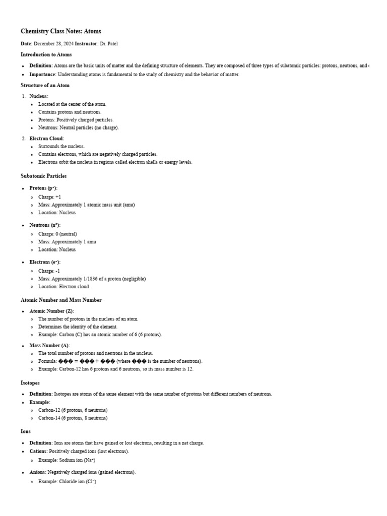 notes 6 | PDF | Atoms | Ion